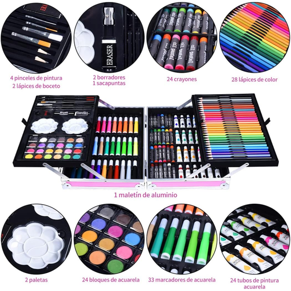 Set De Arte 145pcs Dibujo Profesional Niños Maletin Aluminio – COLMETECNO